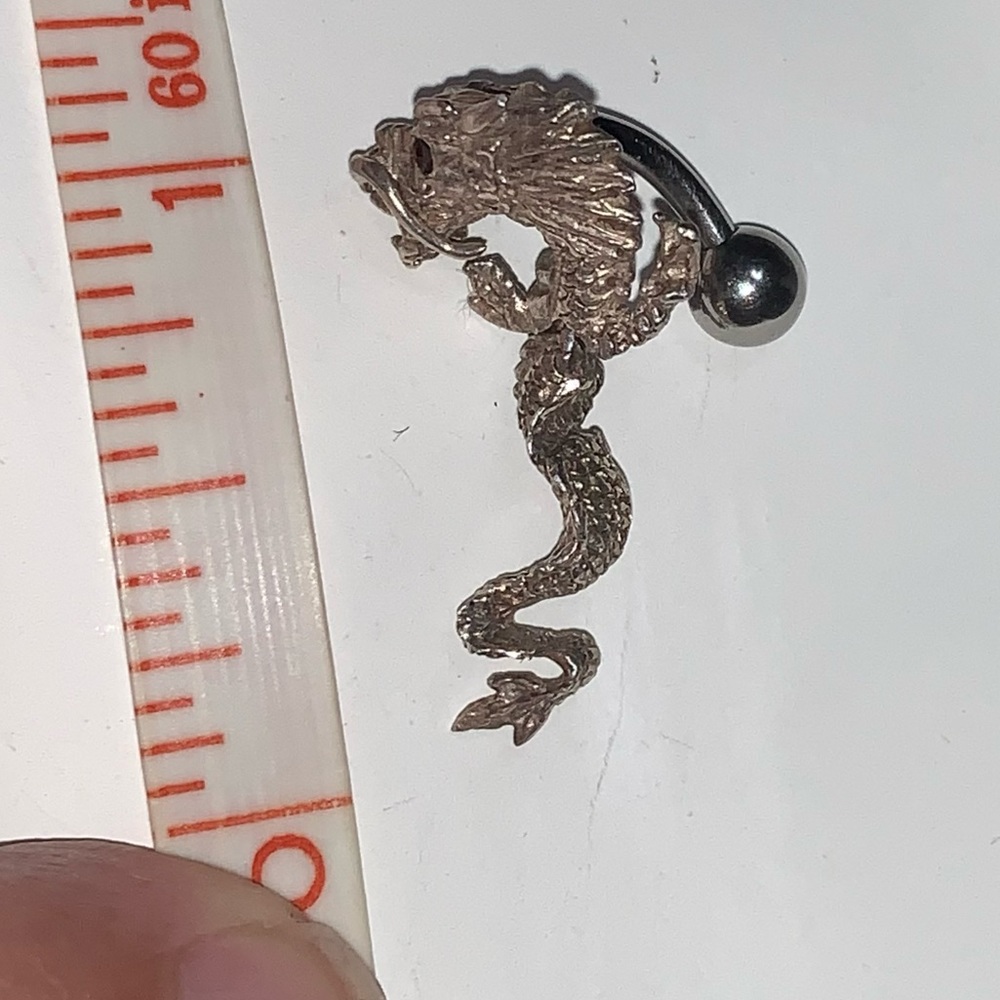 Sterling Chinese Dragon Navel Belly Button Ring - Gem